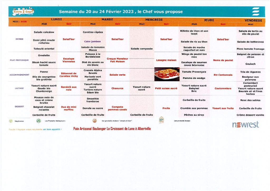 Archives des Menu self Collège et Lycées - Groupe Scolaire Pierre de ...